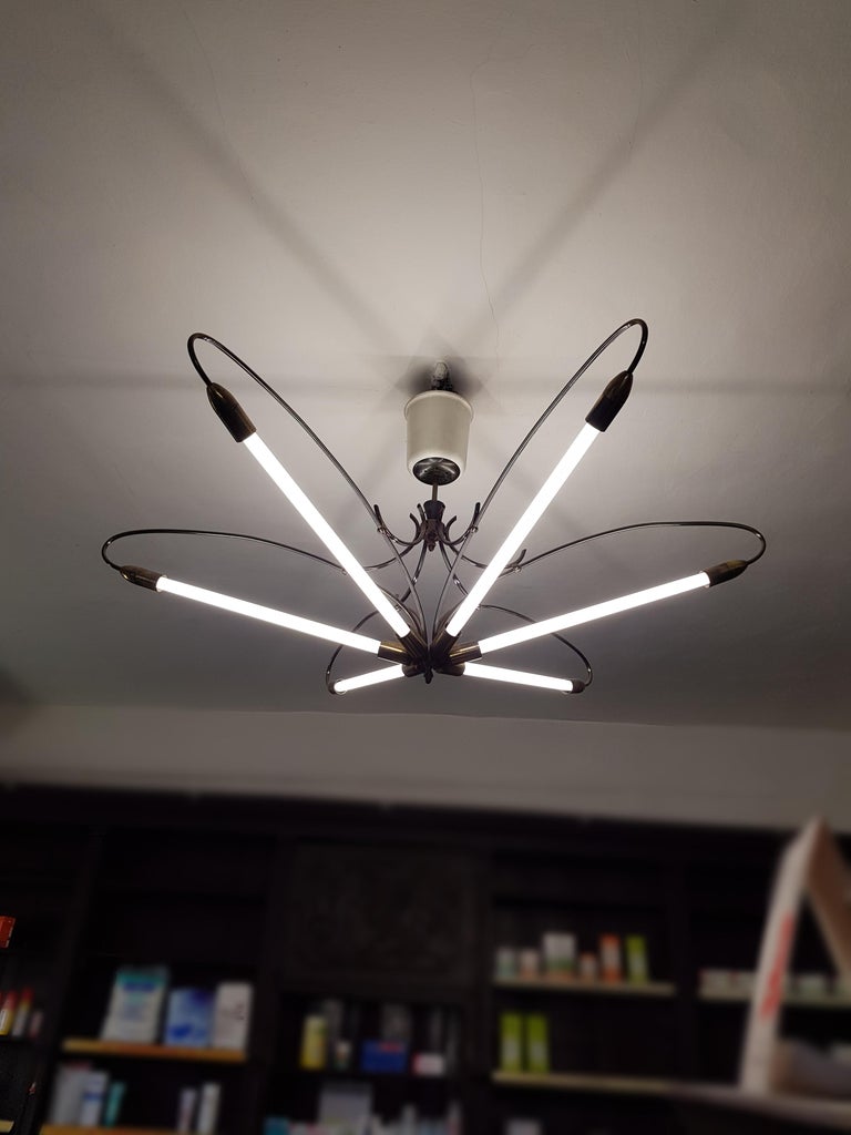 Large Neon Light Tube Bauhaus Pendant Chandelier 1950s Vintage ...