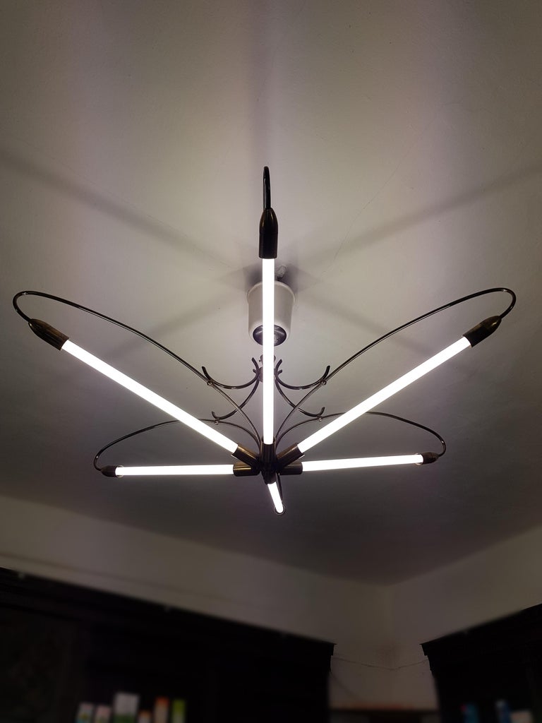 Large Neon Light Tube Bauhaus Pendant Chandelier 1950s Vintage ...