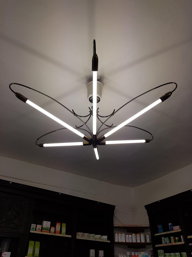 Large Neon Light Tube Bauhaus Pendant Chandelier 1950s Vintage ...