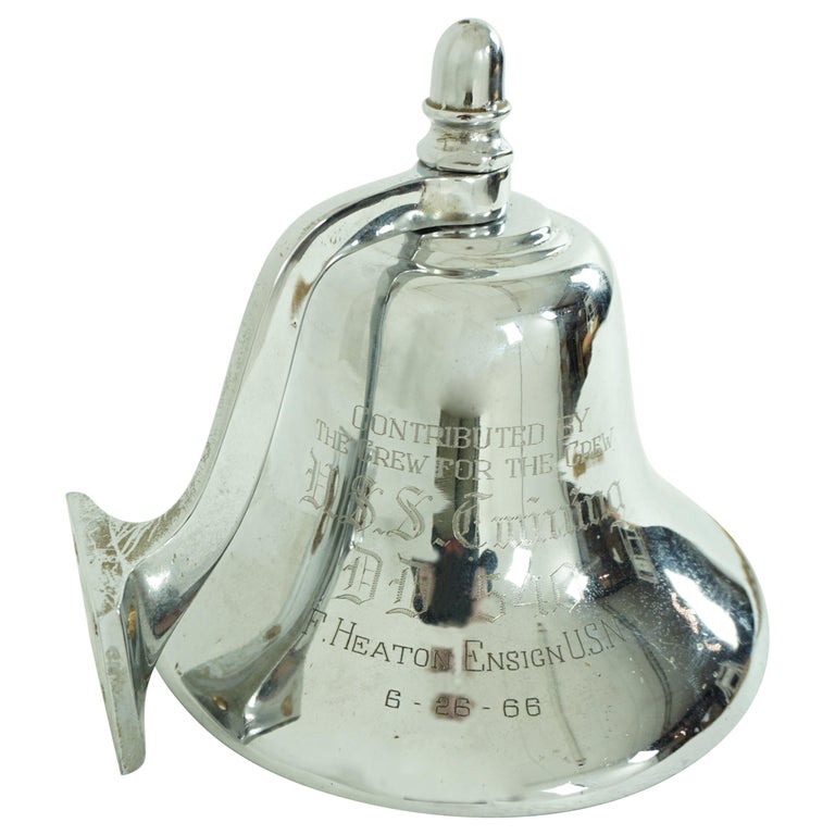 Large Nickel-Plated Ships Bell, U.S. Navy, Mounted Brackets, USA 1966 ...