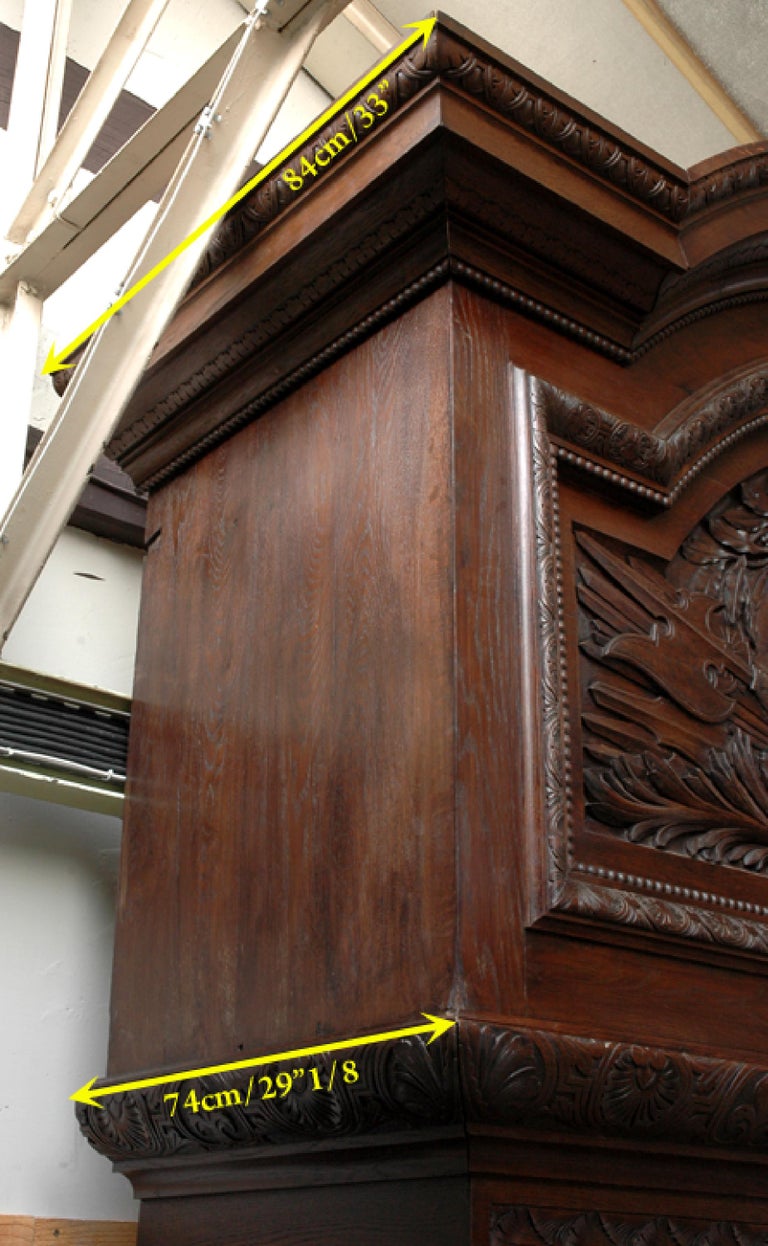 Large Oak Antique Mantel with Hood from a Chateau For Sale at 1stDibs