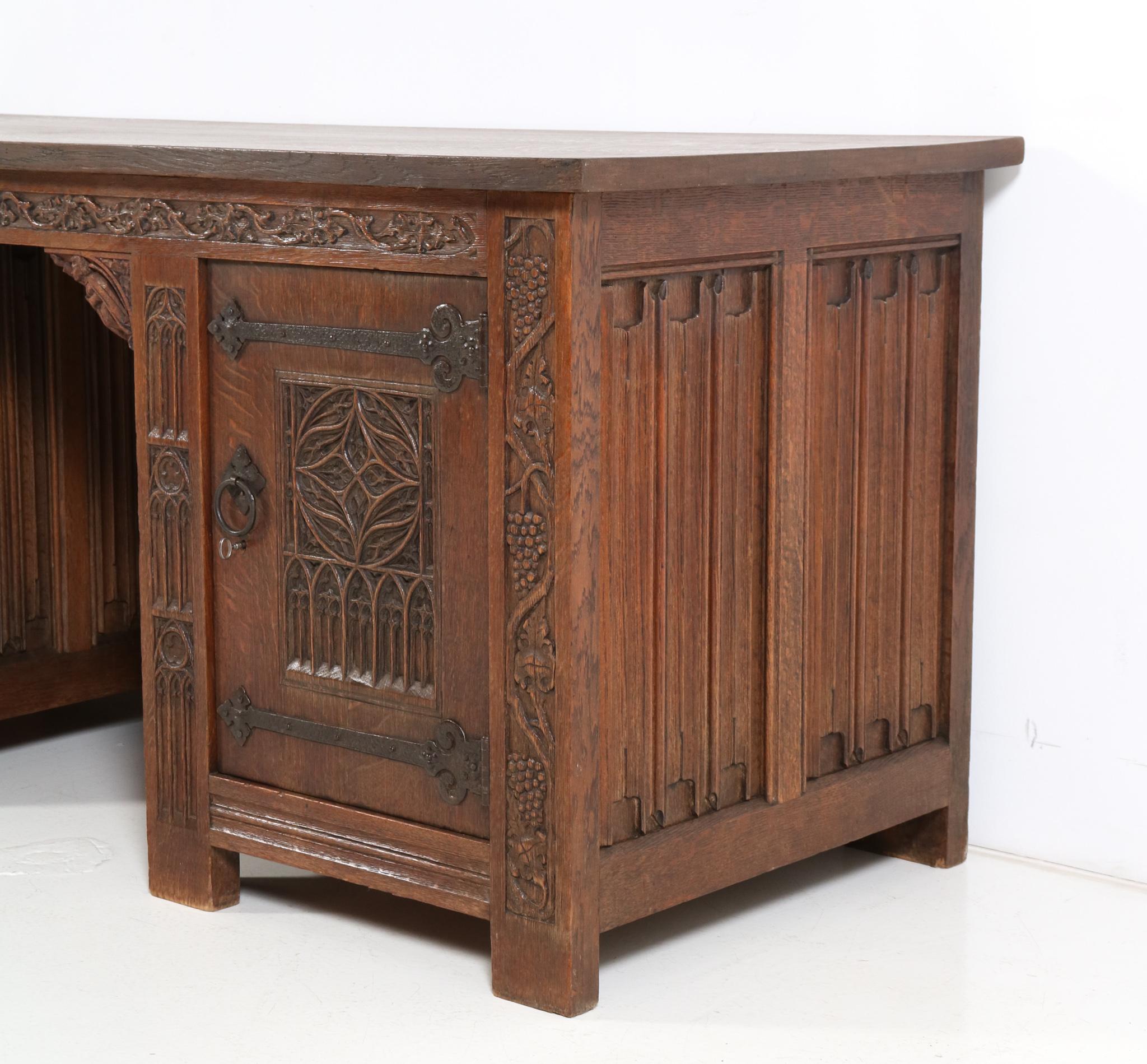Large Oak Late 19th Century Gothic Revival Pedestal Desk For Sale at ...