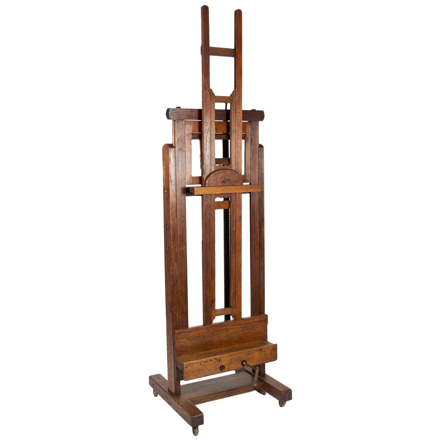 French Artist Easel circa 1910 with Dual Crank System For Sale at 1stDibs