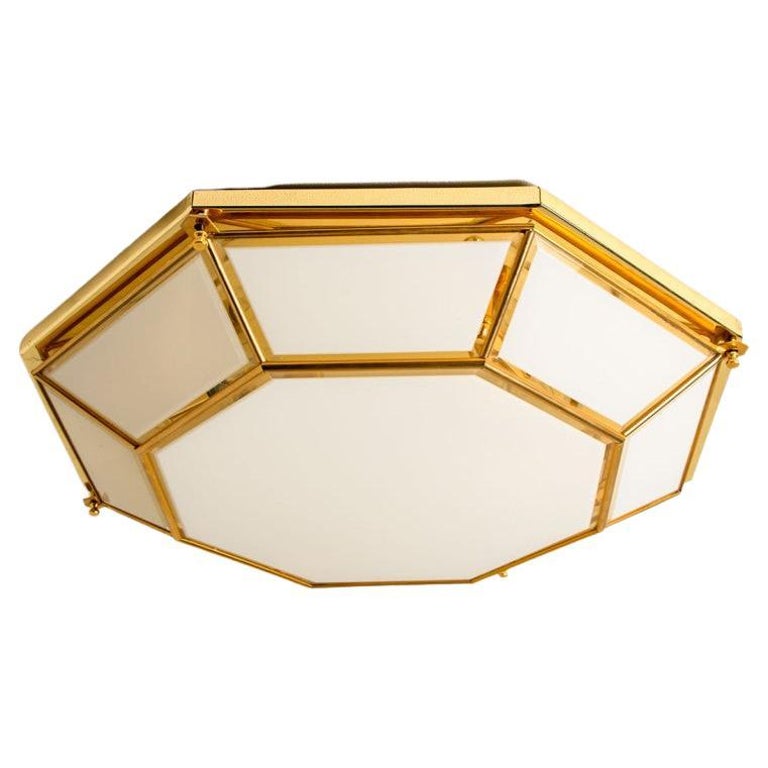 Large Octagonal Brass and White Glass Lights, Germany, 1970s For Sale ...