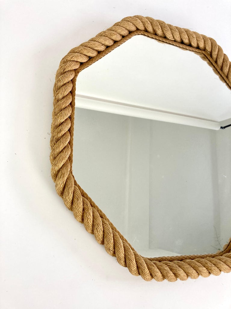 Large 8 sided rope mirror, Audoux and Minet. France 1950-60 at 1stDibs