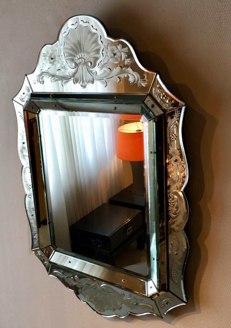 Large Octogonal Venitian Mirror with Frosted Glass Parts, Italy, 1940 ...