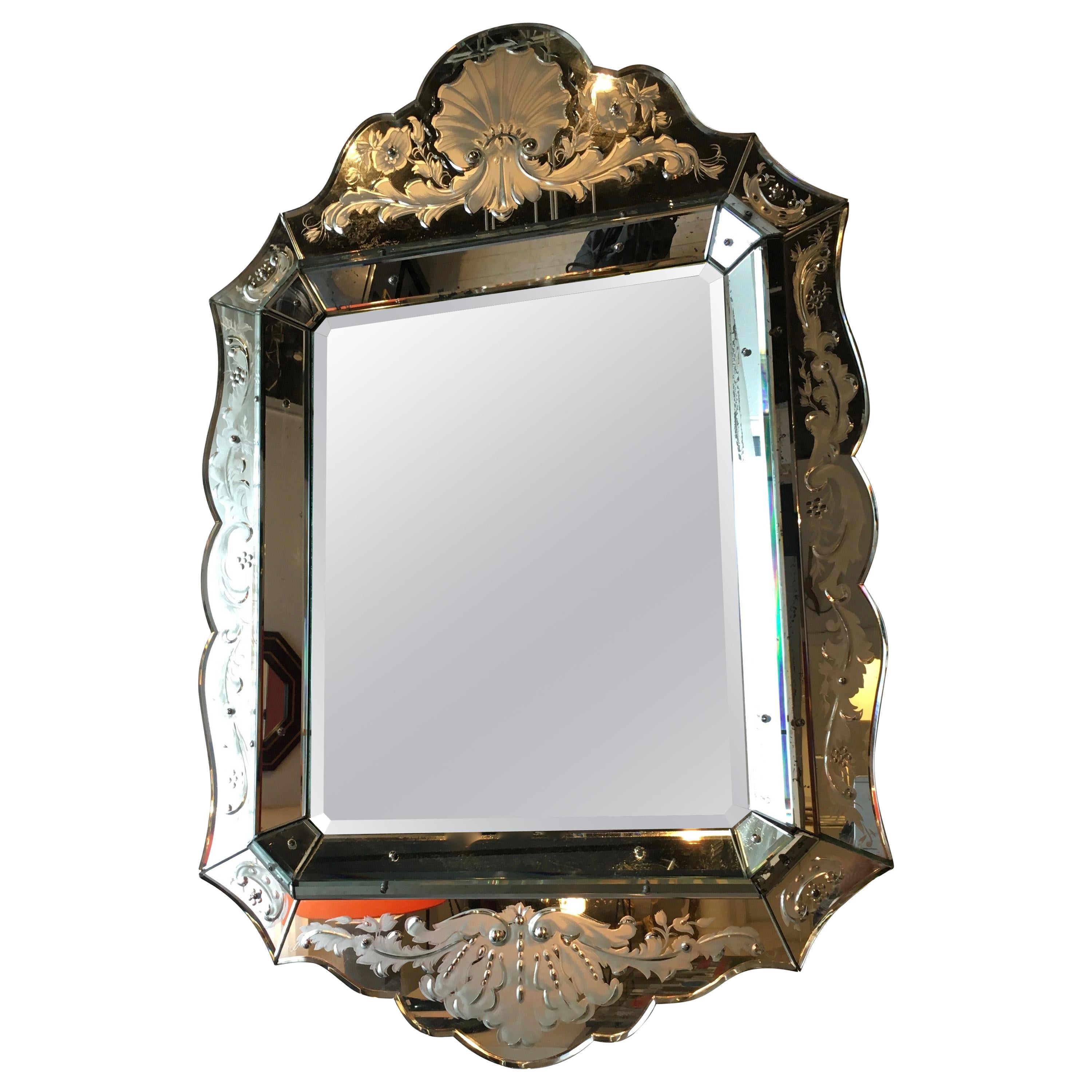 Large Octogonal Venitian Mirror with Frosted Glass Parts, Italy, 1940 ...