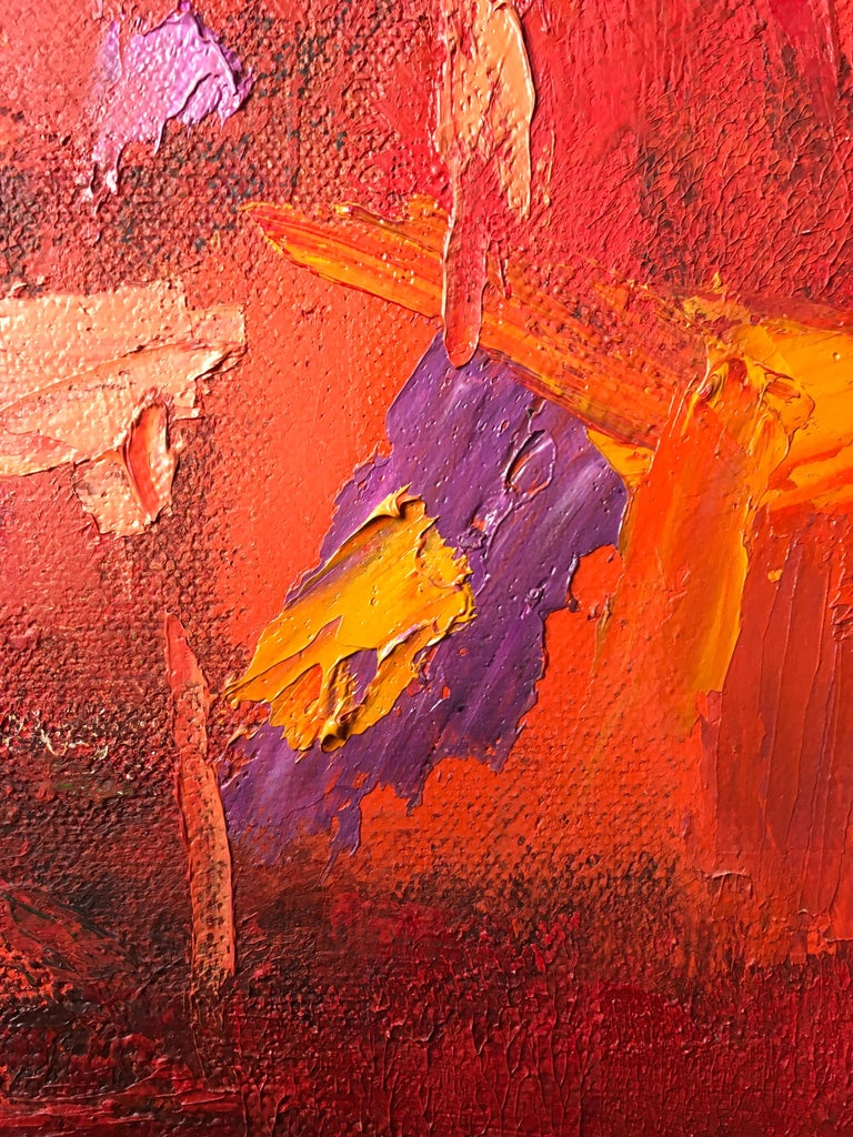Large Oil on Canvas by Beverley Downie 1978 Red Abstract Expressionist ...