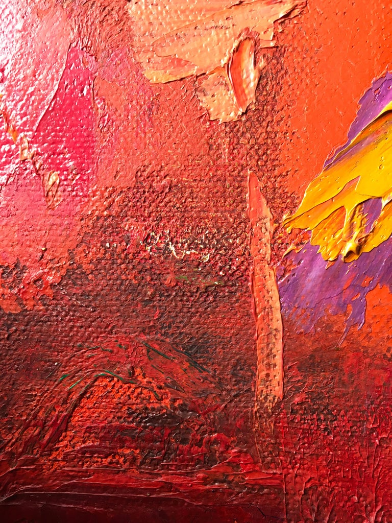 Large Oil on Canvas by Beverley Downie 1978 Red Abstract Expressionist ...