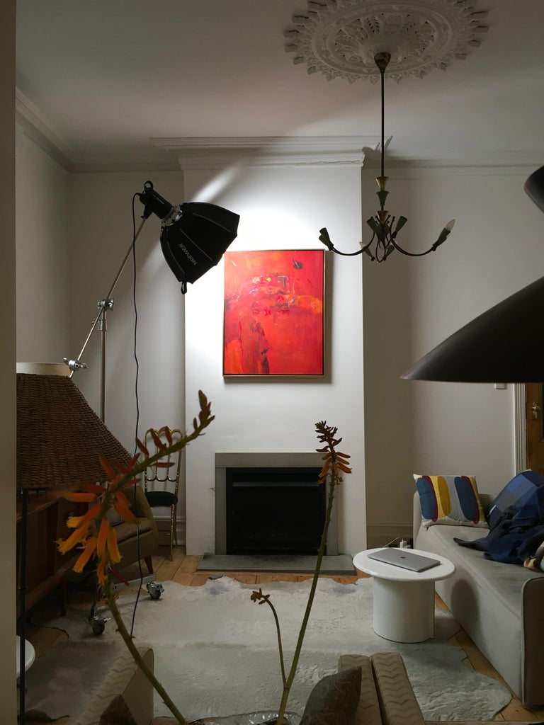 Large Oil on Canvas by Beverley Downie 1978 Red Abstract Expressionist ...