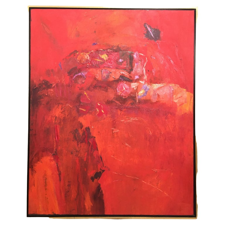 Large Oil on Canvas by Beverley Downie 1978 Red Abstract Expressionist ...