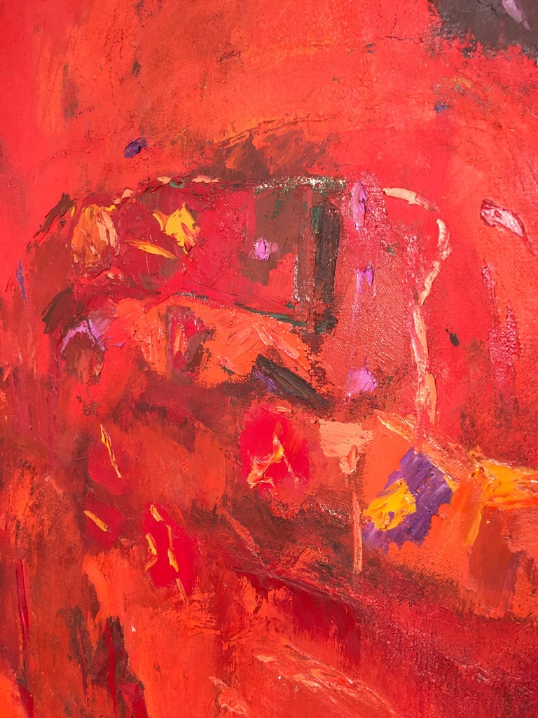 Large Oil on Canvas by Beverley Downie 1978 Red Abstract Expressionist ...
