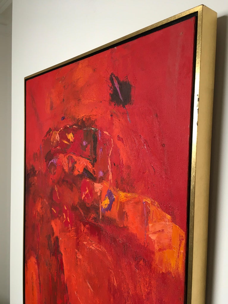 Large Oil on Canvas by Beverley Downie 1978 Red Abstract Expressionist ...