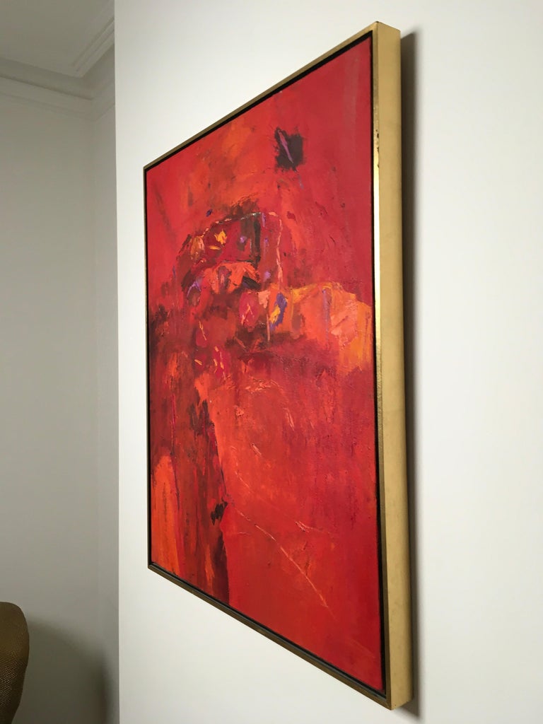 Large Oil on Canvas by Beverley Downie 1978 Red Abstract Expressionist ...