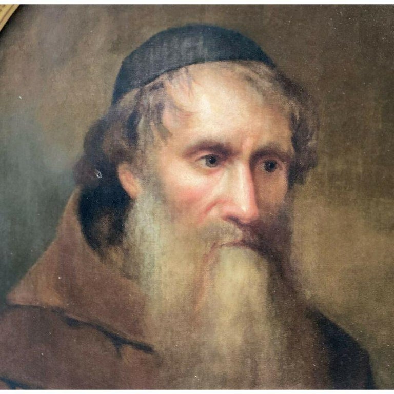 Large Oil on Canvas Portrait Painting of a Monk, Gilt Wood Frame, 19th ...