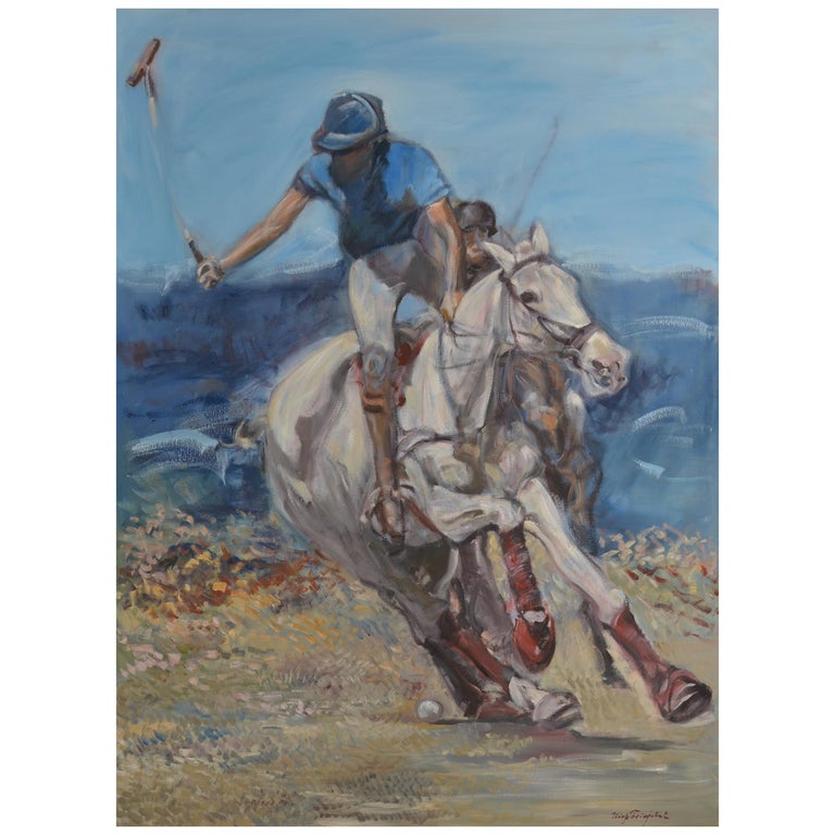 Large Oil on Canvas Portrait Painting of a Polo Player at 1stDibs