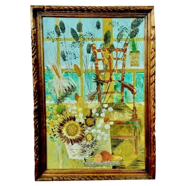 Large Oil on Canvas Window Scene Painting, Midcentury For Sale at 1stDibs