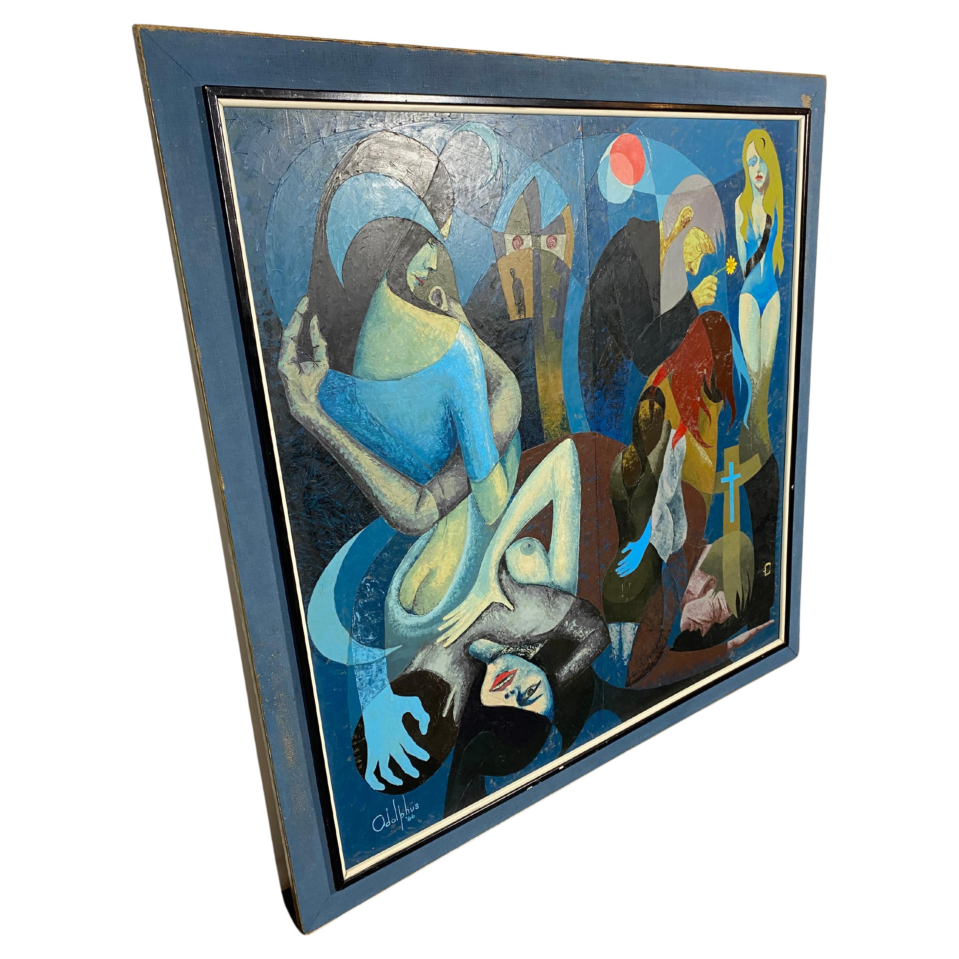 Large Oil Paint on Masonite Surrealist Abstract Painting signed ...