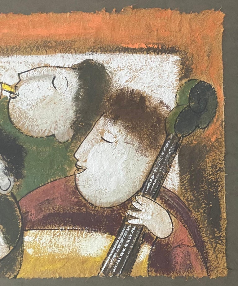 Large Oil Painting on Rice Paper Three Young Musicians by Joyce Roybal ...