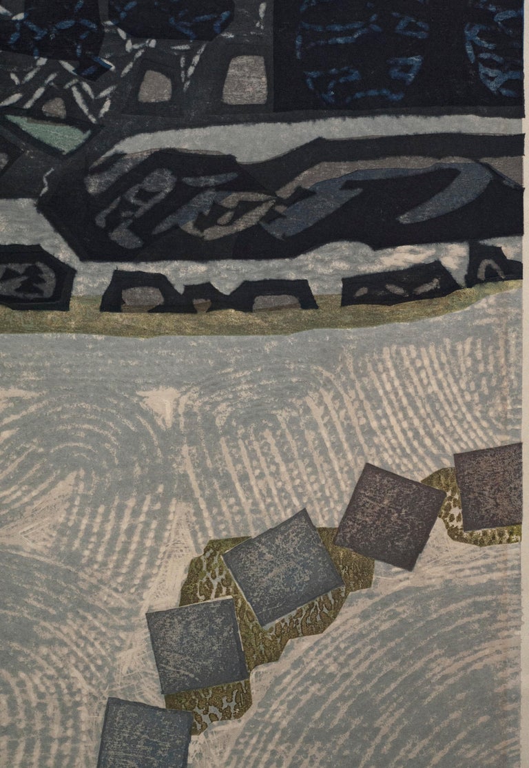 Large Okiie Hashimoto Japanese Rock Garden Block Print at 1stDibs