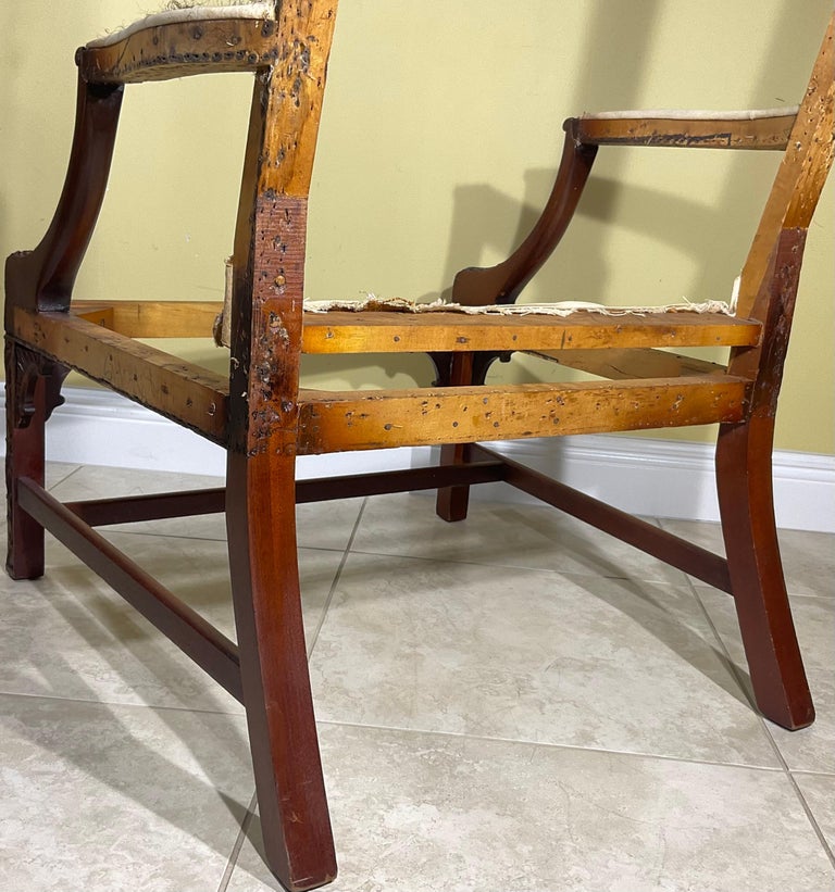 Large Old Hand Carved Wing Chair For Sale at 1stDibs