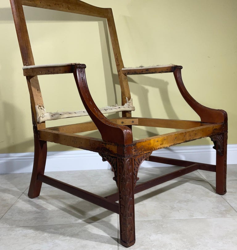 Large Old Hand Carved Wing Chair For Sale at 1stDibs
