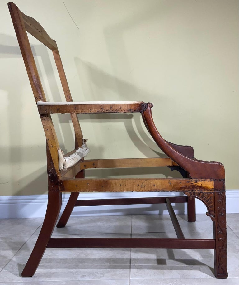 Large Old Hand Carved Wing Chair For Sale at 1stDibs