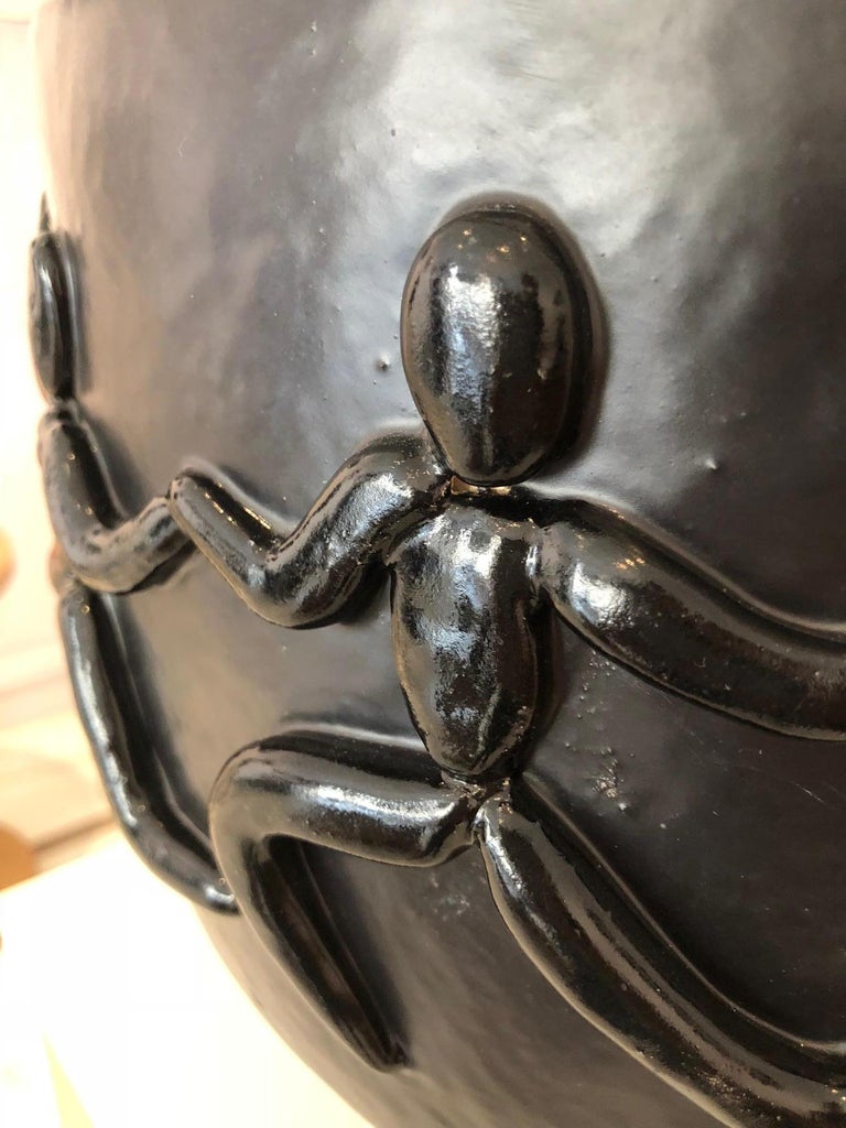 Large One of a Kind Black Ceramic Lamp Base Signed by Dalo For Sale at ...
