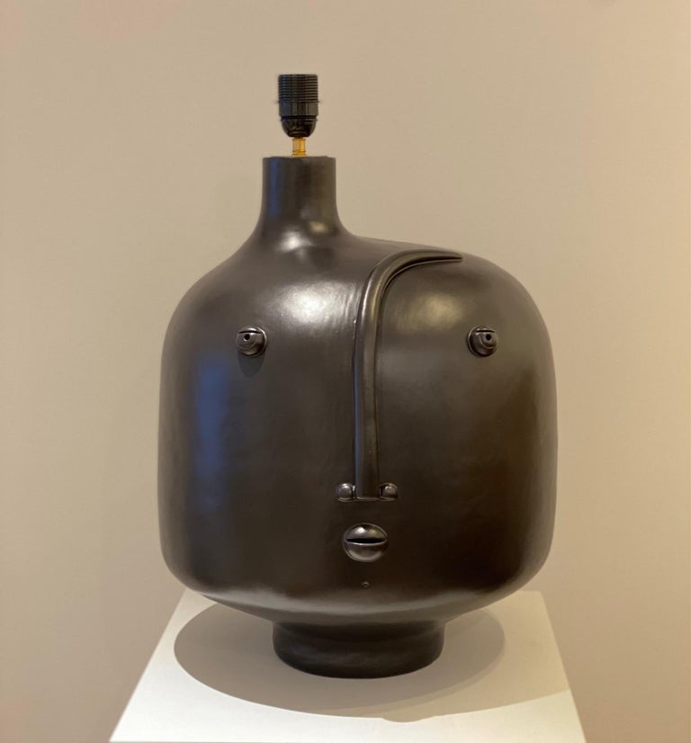 Large One of a Kind Black Ceramic Lamp Base Signed by Dalo For Sale at ...