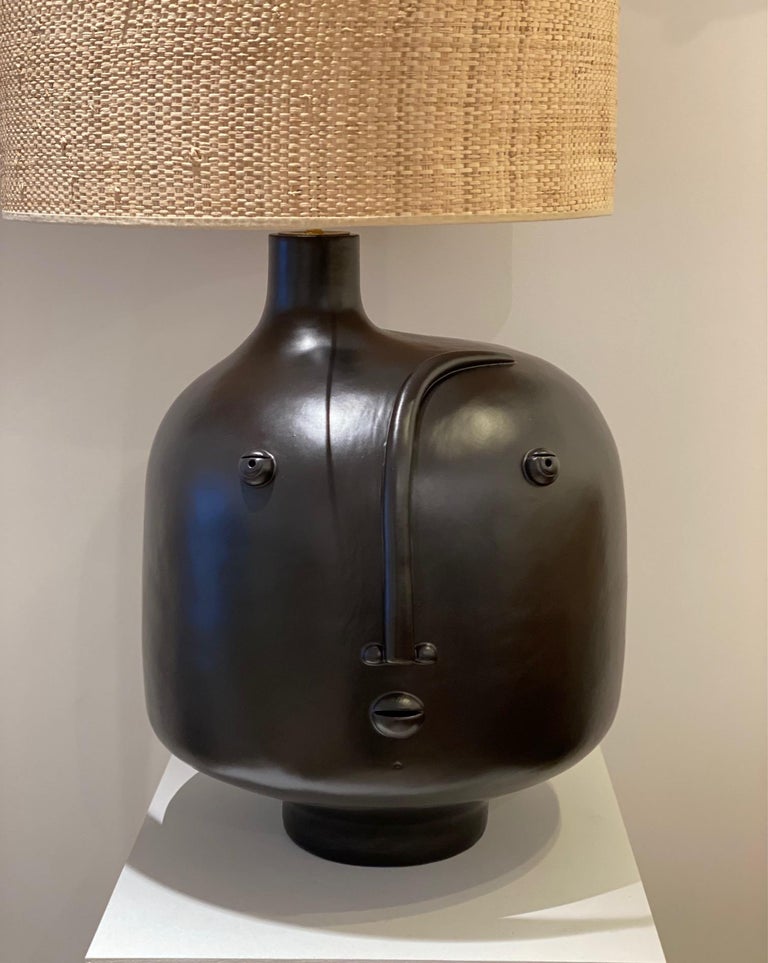 Large One of a Kind Black Ceramic Lamp Base Signed by Dalo For Sale at ...