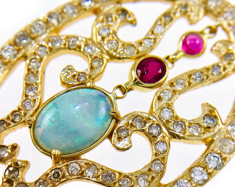 Large Opal Ruby Diamond Pendant For Sale at 1stDibs