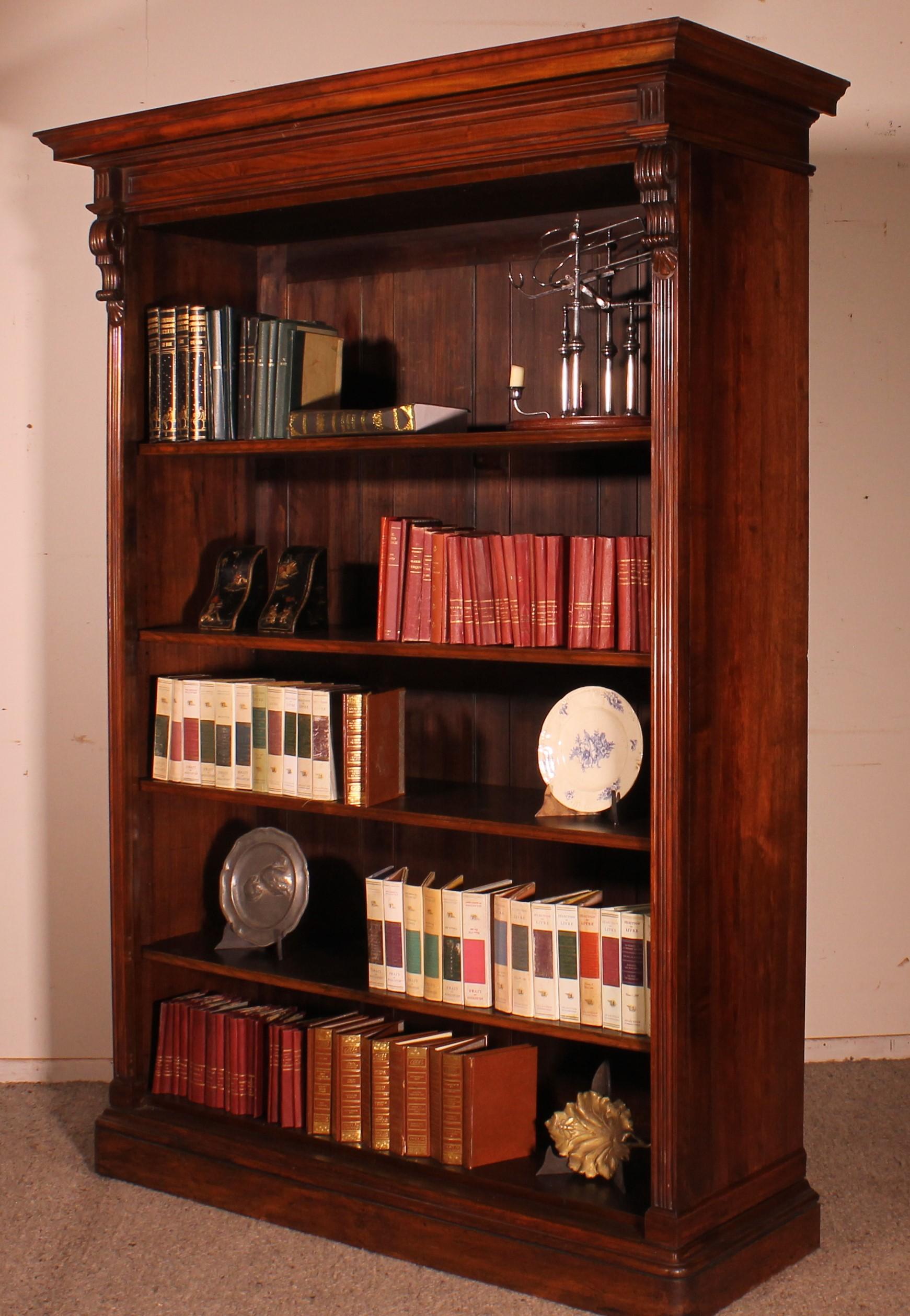 Large Open Bookcase in Walnut from the 19th Century For Sale at 1stDibs
