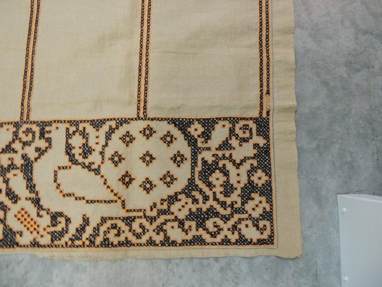 Large Orange and Black Embroidered Textile Panel For Sale at 1stDibs