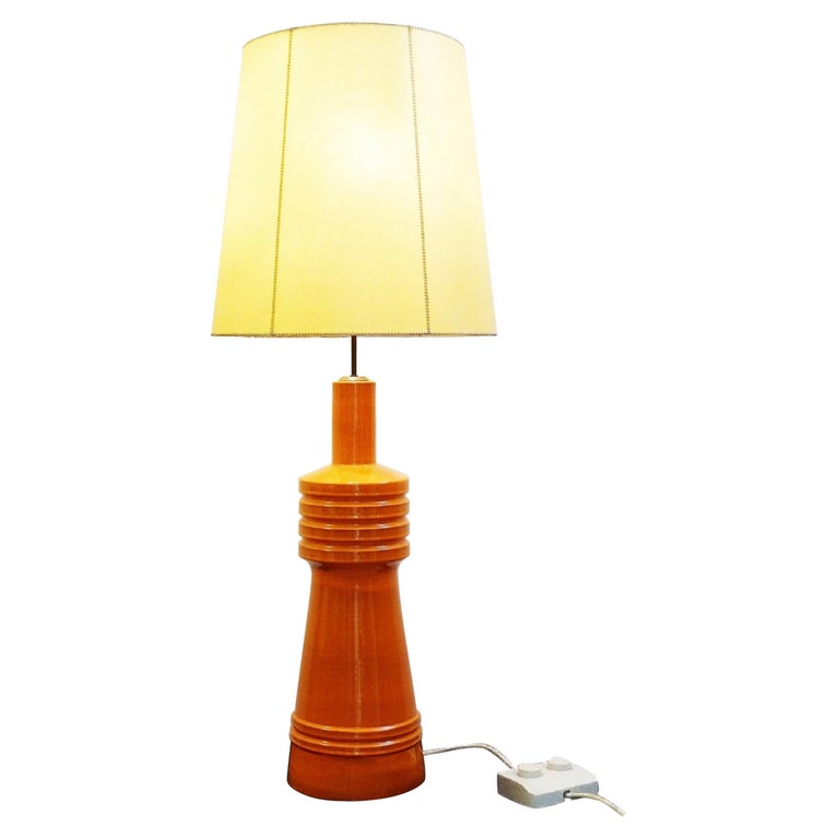 Large Orange Ceramic Table Lamp with Original Shade For Sale at 1stDibs