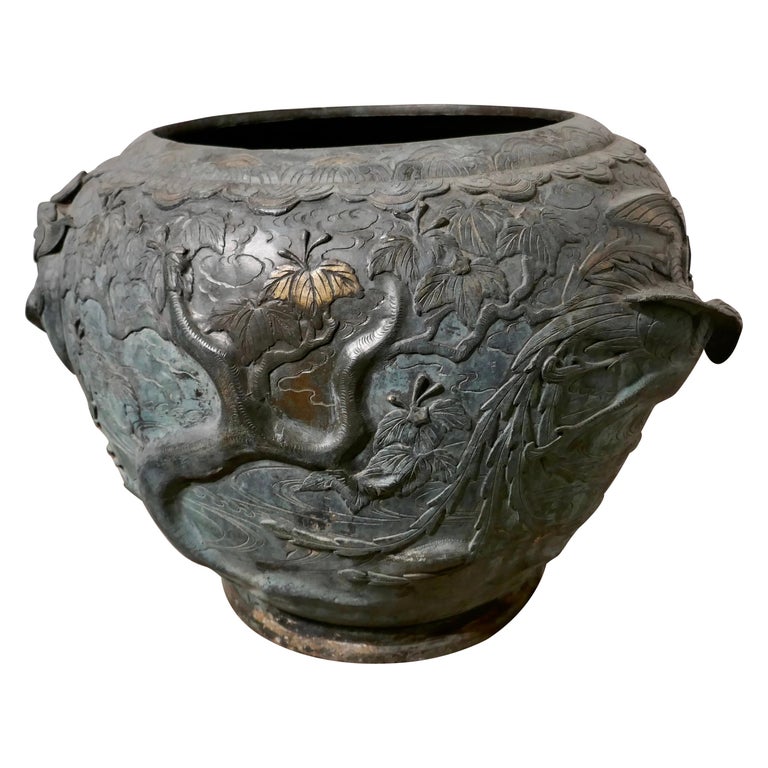Large Oriental 19th Century Decorated Bronze Jardinière Pot at 1stDibs