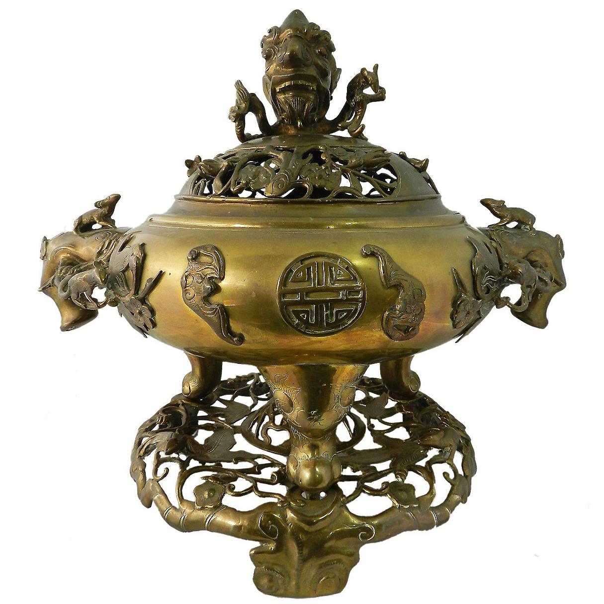 Large Oriental Incense Burner Bronze Censor, 19th Century For Sale at ...