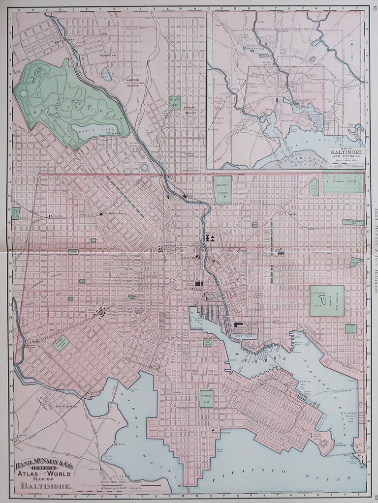Large Original Antique City Plan of Baltimore, USA, 1894 For Sale at ...