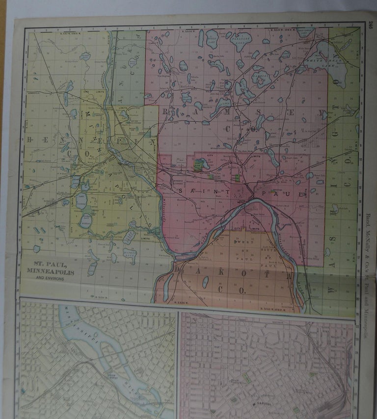 Large Original Antique City Plan of Minneapolis and St Paul, USA, circa ...