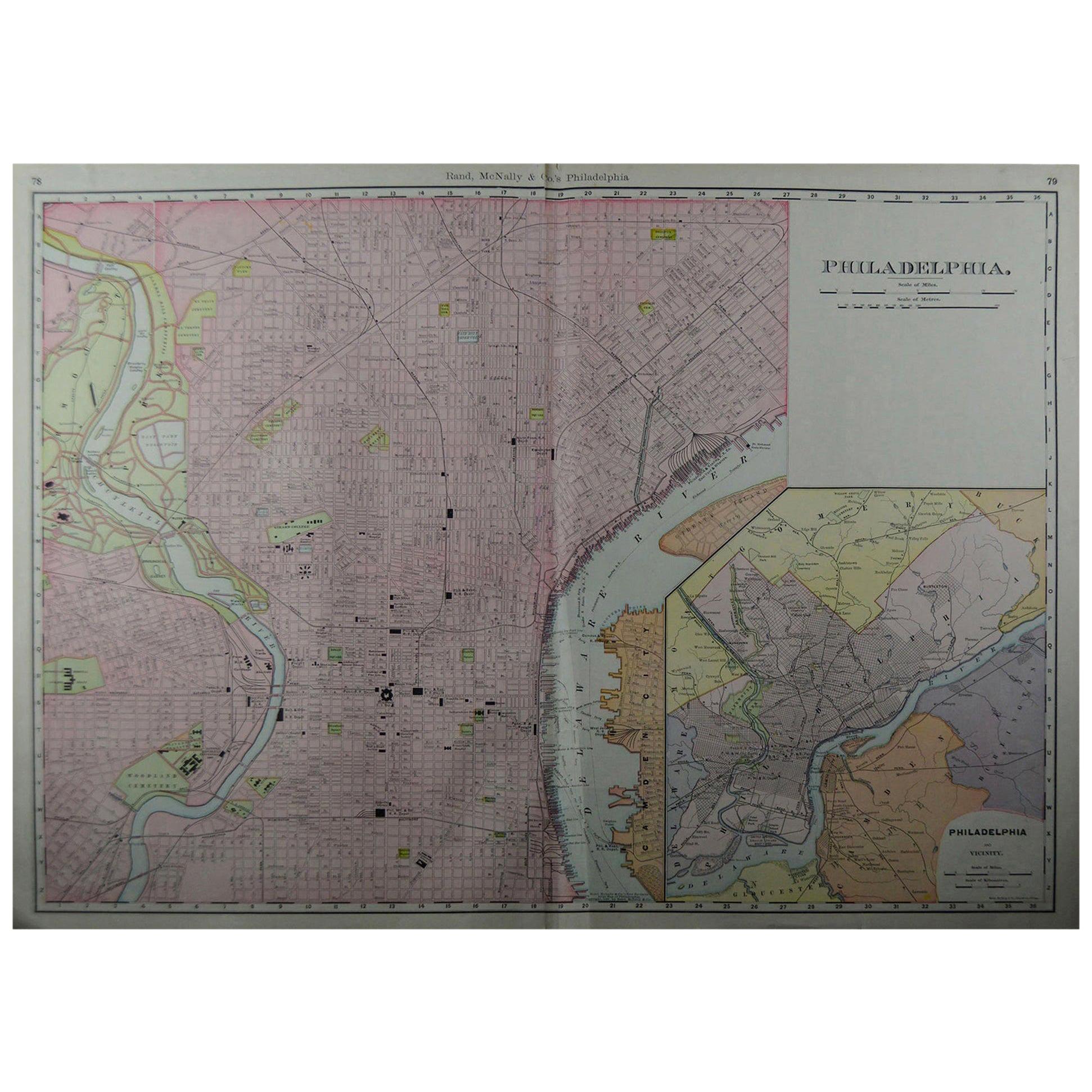 Large Original Antique City Plan of Philadelphia, USA, circa 1900 For ...