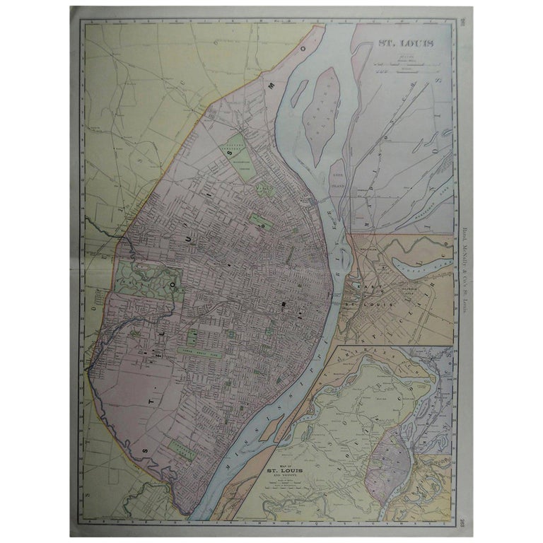 Large Original Antique City Plan of St Louis, USA, circa 1900 For Sale ...