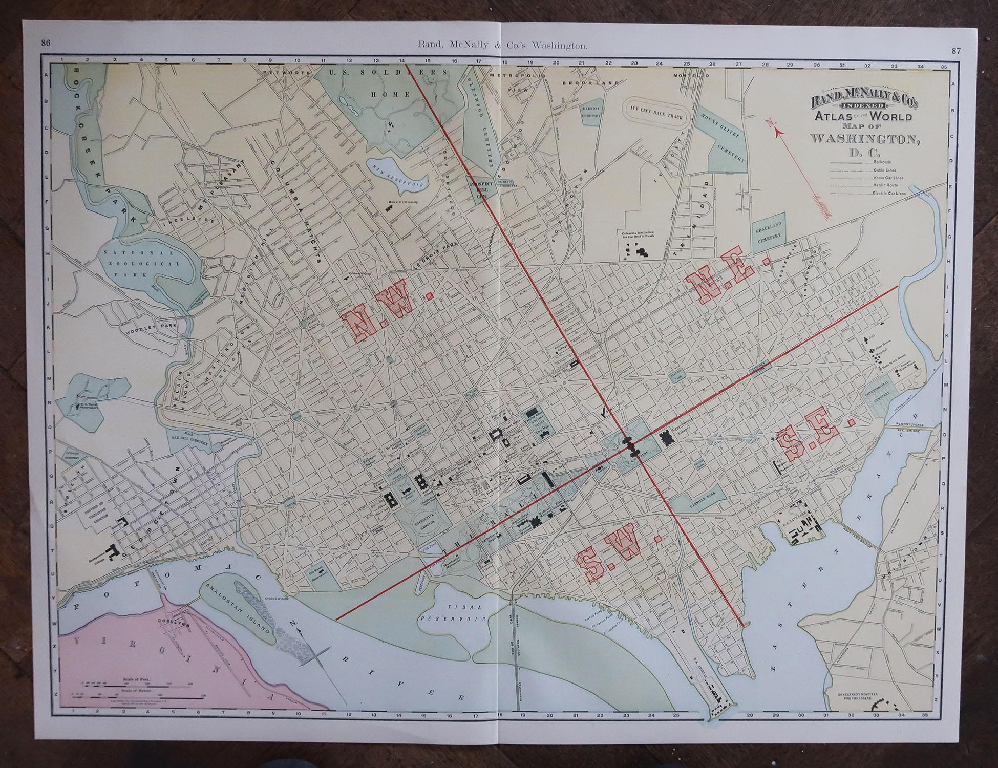 Large Original Antique City Plan of Washington D.C. USA, 1894 For Sale ...