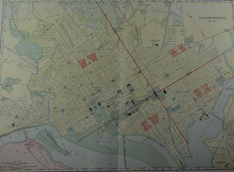 Large Original Antique City Plan of Washington DC, USA. circa 1900 For ...