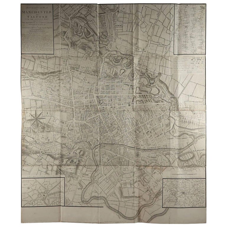 Large Original Antique Folding Map of Manchester, England, Dated 1793 ...