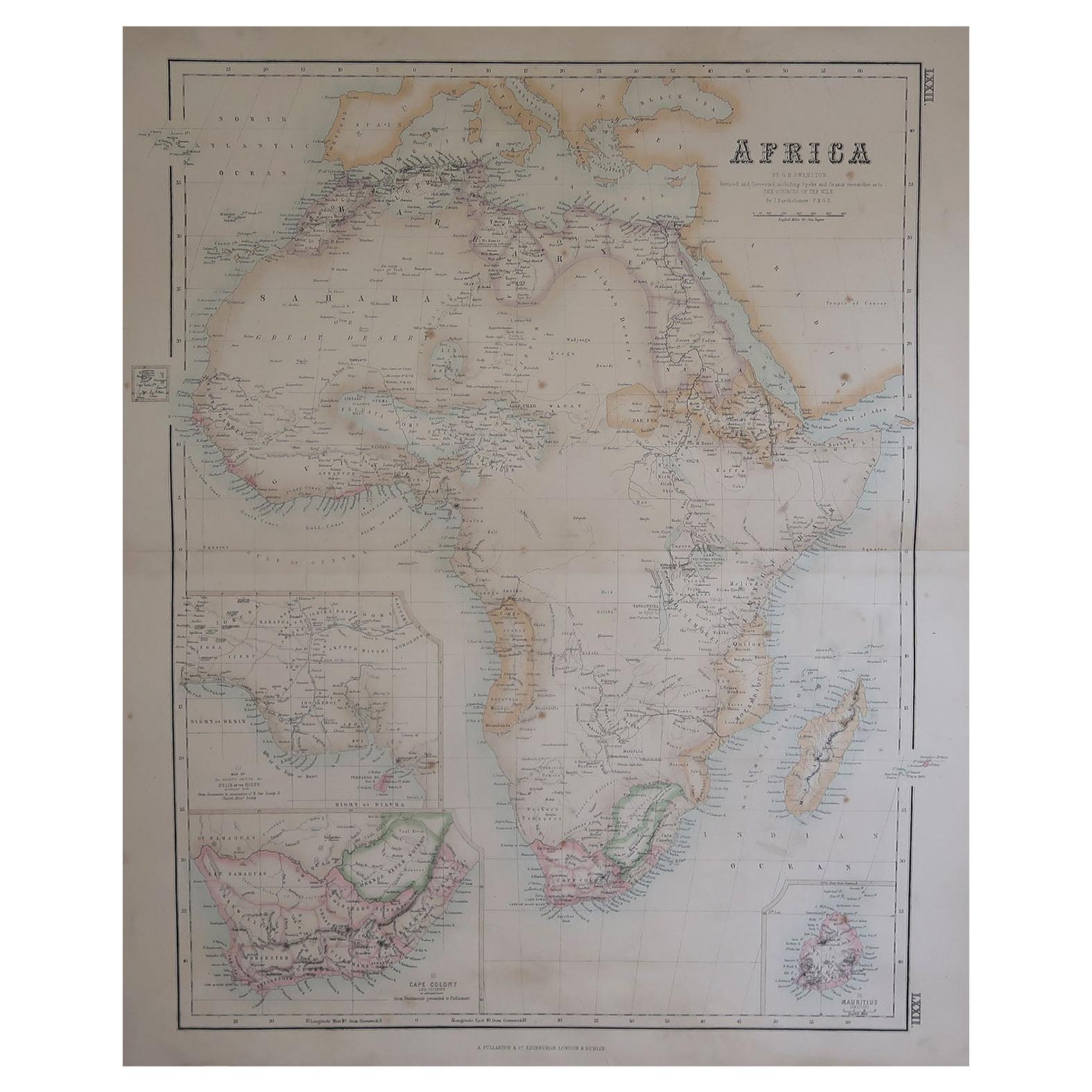 Large Original Antique Map of Africa, Fullarton, C.1870 at 1stDibs