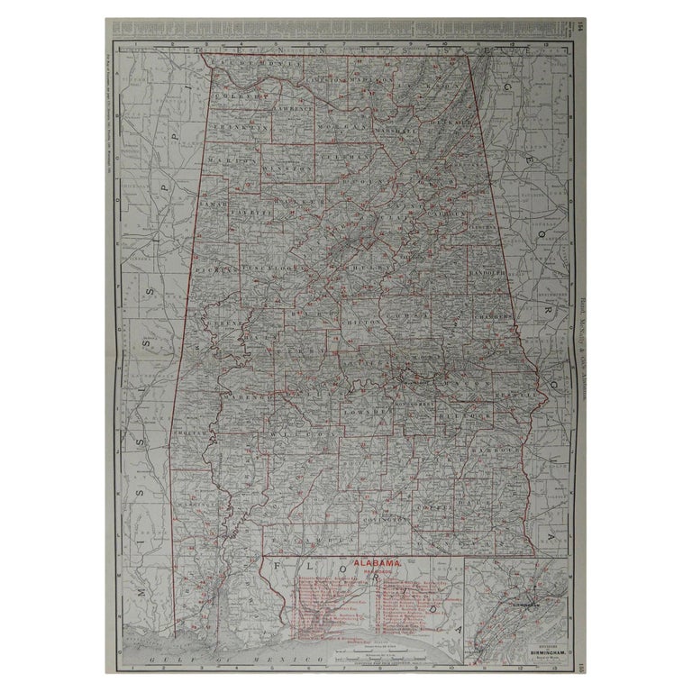Large Original Antique Map of Alabama by Rand McNally, circa 1900 at ...