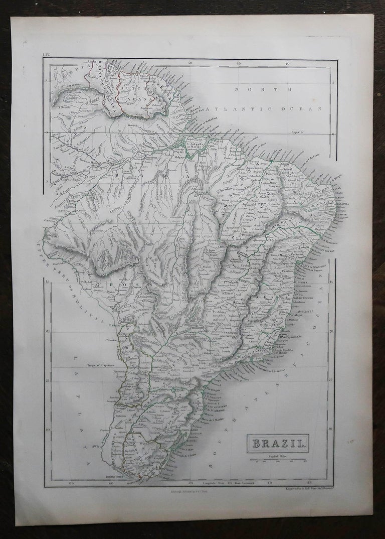 Large Original Antique Map of Brazil by Sidney Hall, 1847 For Sale at ...
