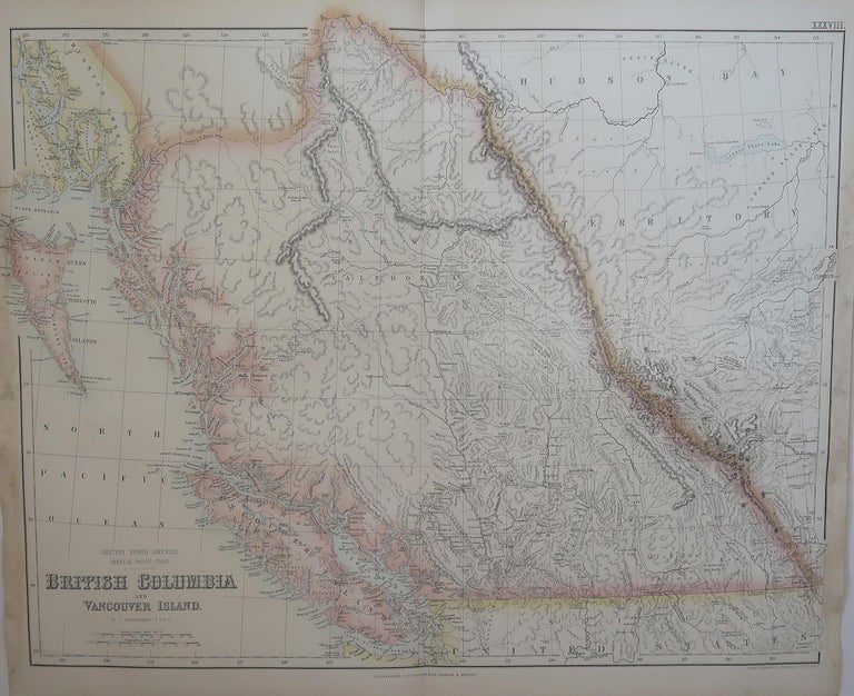 Large Original Antique Map of British Columbia and Vancouver, Fullarton ...