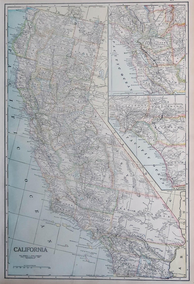 Large Original Antique Map of California, USA, C.1900 For Sale at 1stDibs