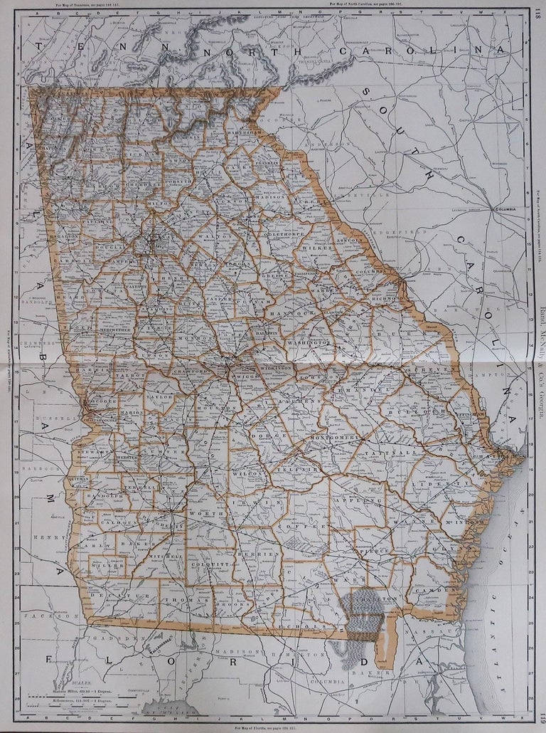 Large Original Antique Map of Georgia, USA, 1894 For Sale at 1stDibs ...