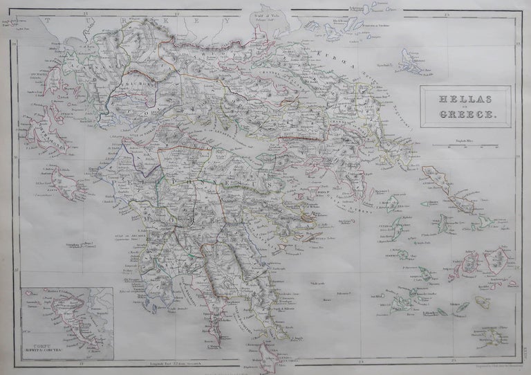 Large Original Antique Map of Greece by Sidney Hall, 1847 For Sale at ...